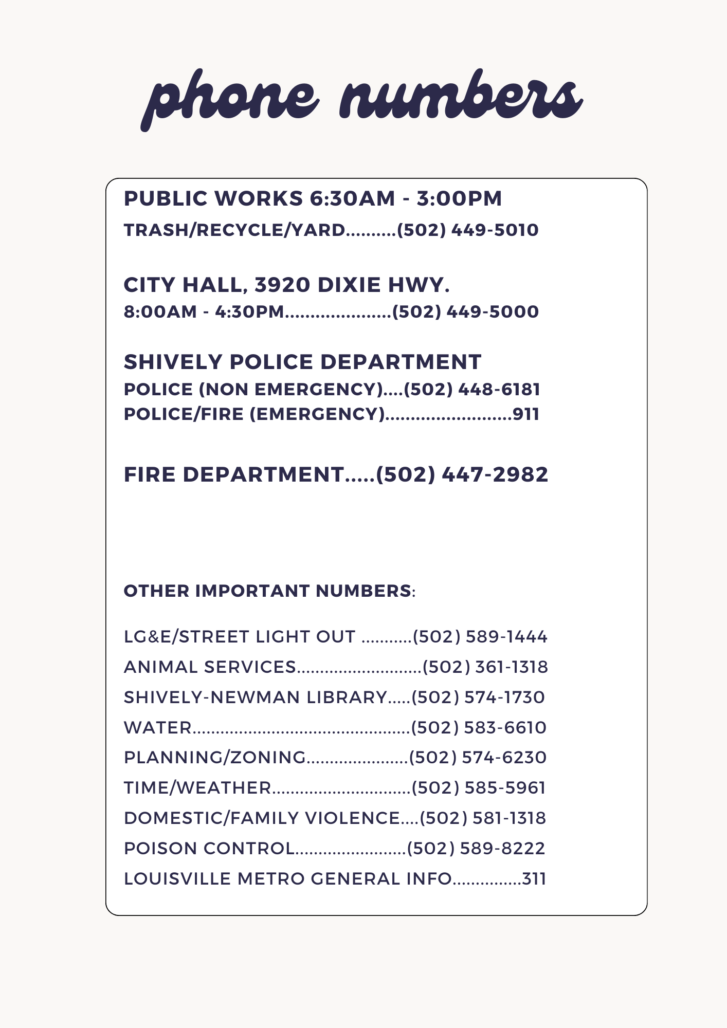 City of Shively | Third Class City Located in Jefferson County, Kentucky